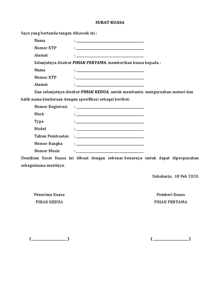 Surat Kuasa Mutasi Kendaraan | PDF | Bisnis | Hukum
