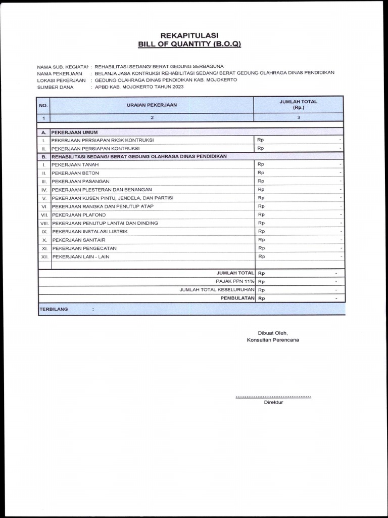 Rekapitulasi Bill of Quantity B.O.Q PDF | PDF