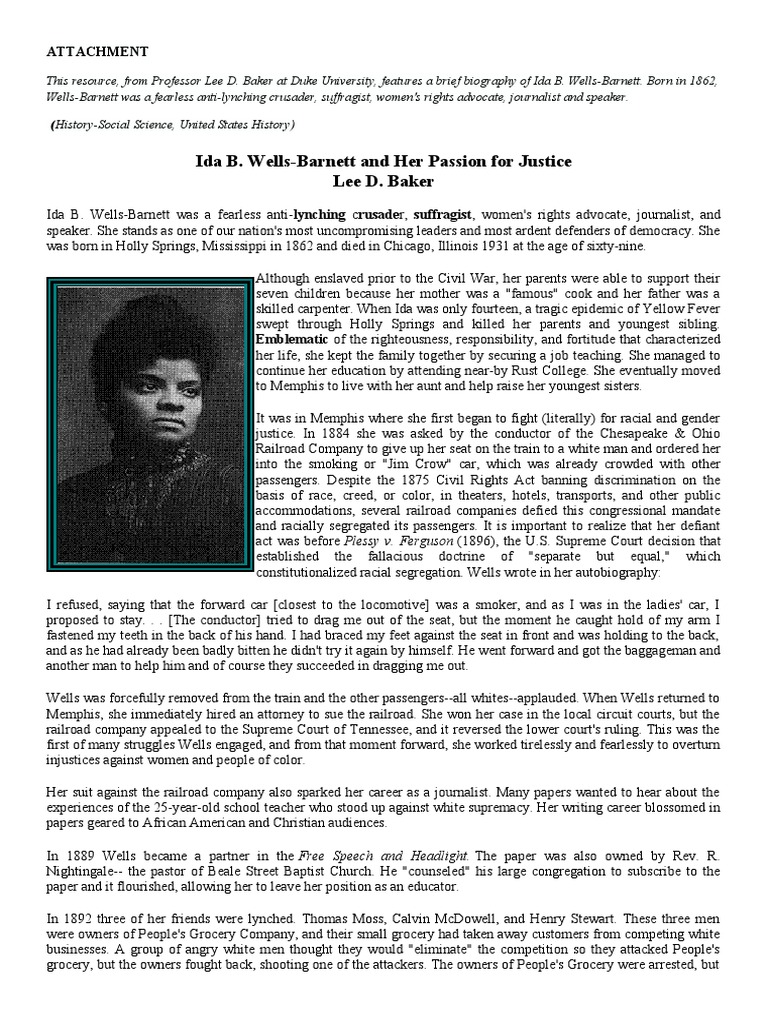 Ida B. Wells Barnett and Her Passion For Justice | PDF | Society Of The ...