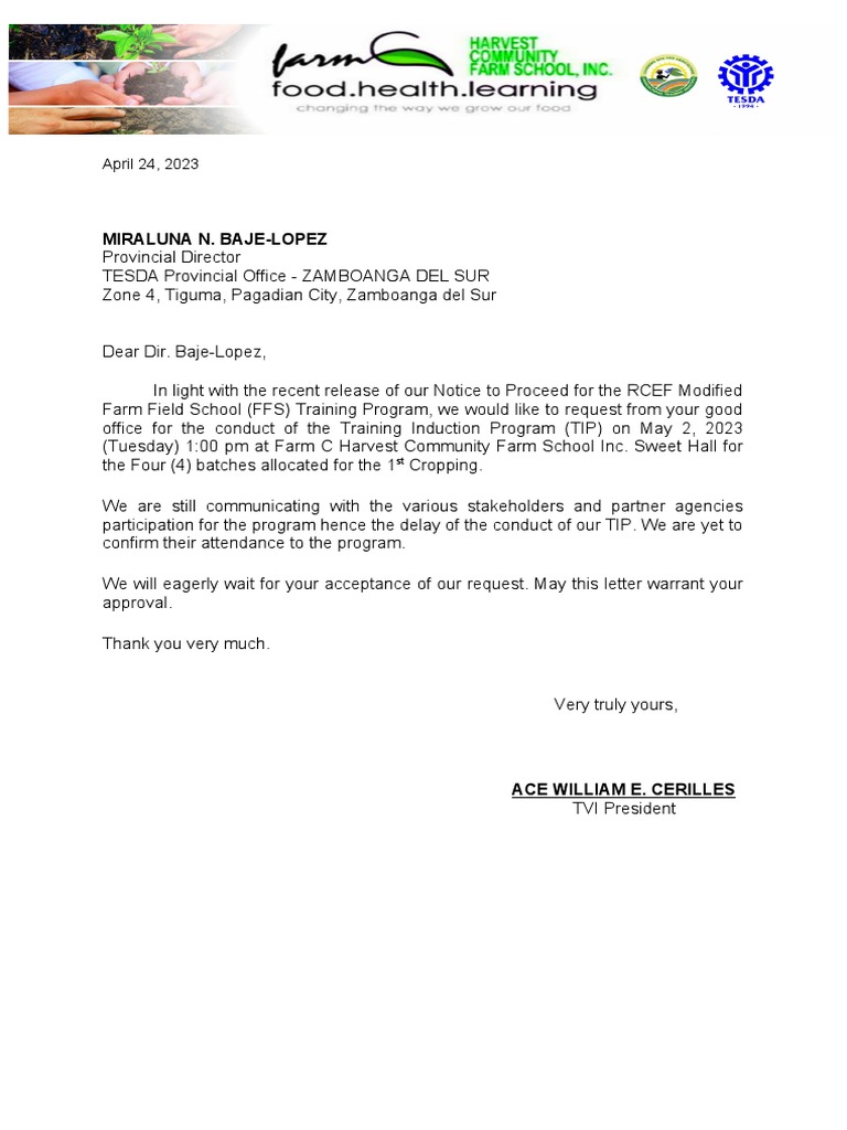 Letter-Of-Notice TIP RCEF TESDA-SOP-CO-01-F01 | PDF