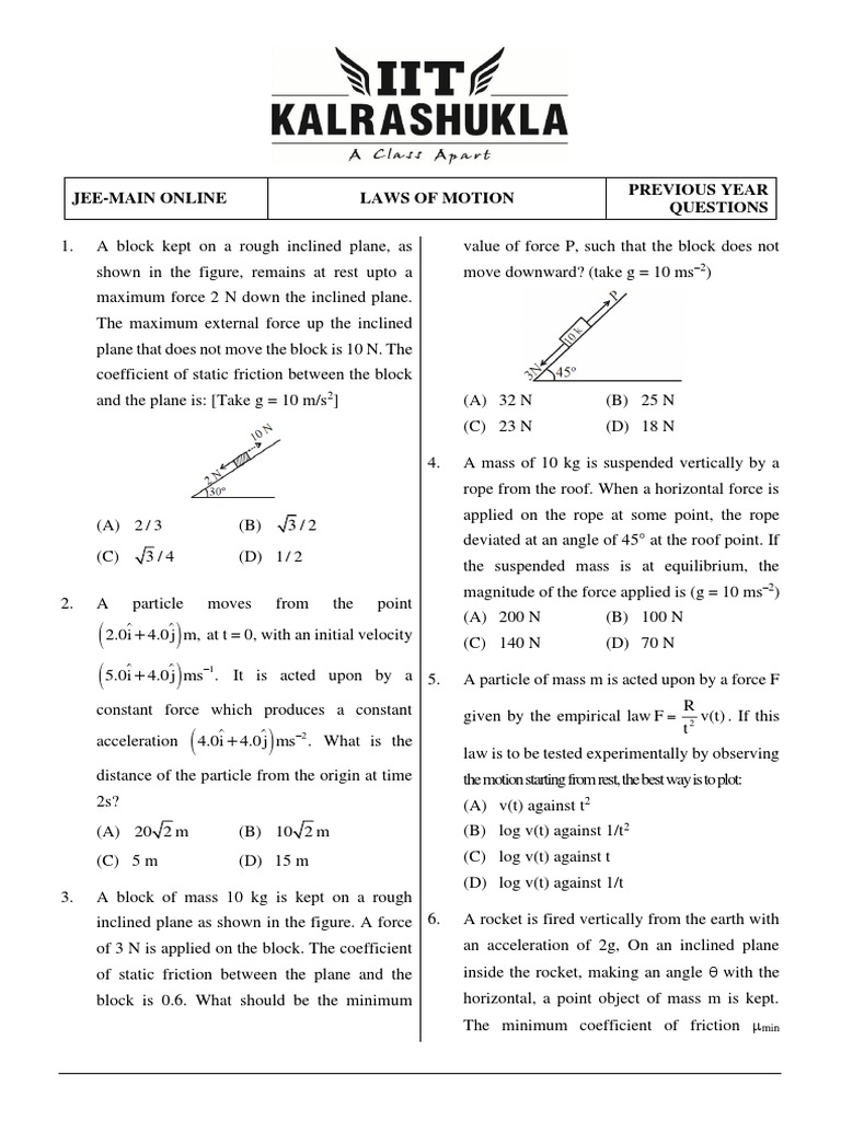 Laws of Motion (JEE MAIN Online) PDF | PDF
