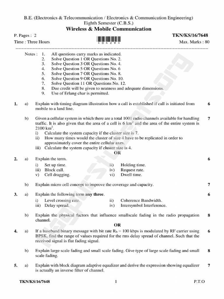 Wireless & Mobile Communication QP | PDF | Cellular Network | Wireless Lan