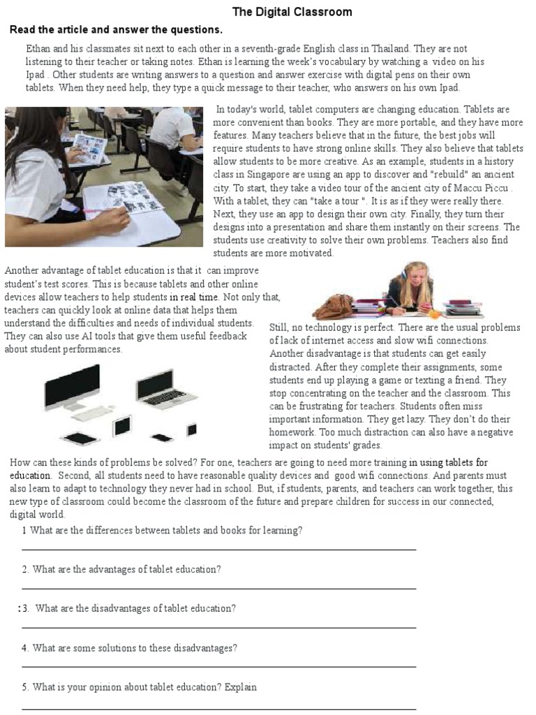Digital Classroom Reading Comprehension | PDF | Tablet Computer | Teachers
