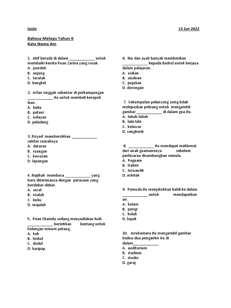 Aktiviti Relief Bahasa Melayu Tahun 6 | PDF
