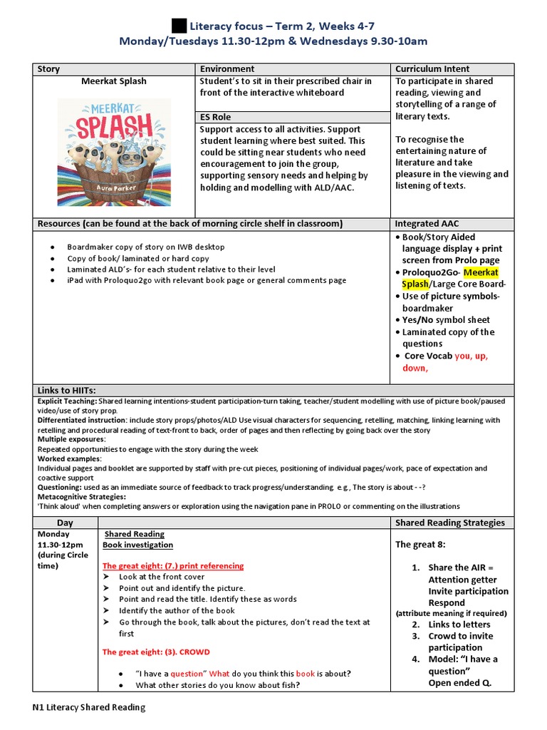 Literacy Plan Shared Reading Meerkat | PDF | Reading Comprehension ...