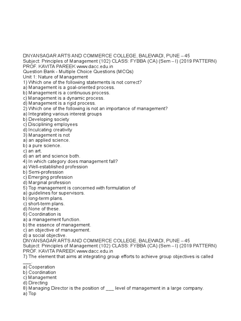 Prinsiple Management Mcqs | Download Free PDF | Business | Economies