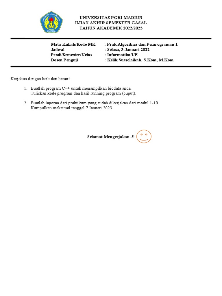 Soal Uas Prak - Alpro 1e 2023 | PDF | Seni | Komputer
