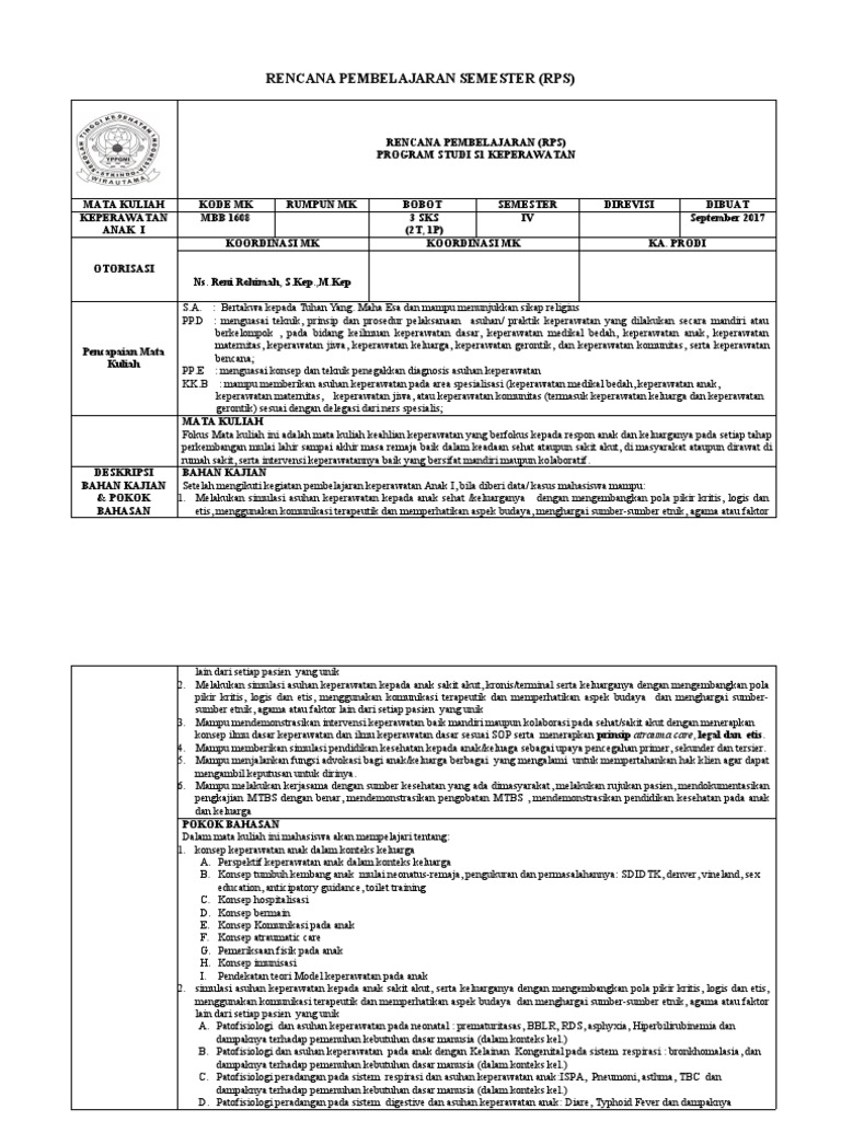 RPS Keperawatan Anak I T.A 2022-2023 | PDF