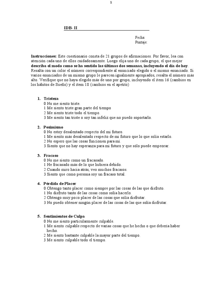 BDI Con Baremos 2 | PDF