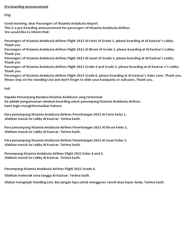 Pre Boarding Announcement Semester 2 | PDF