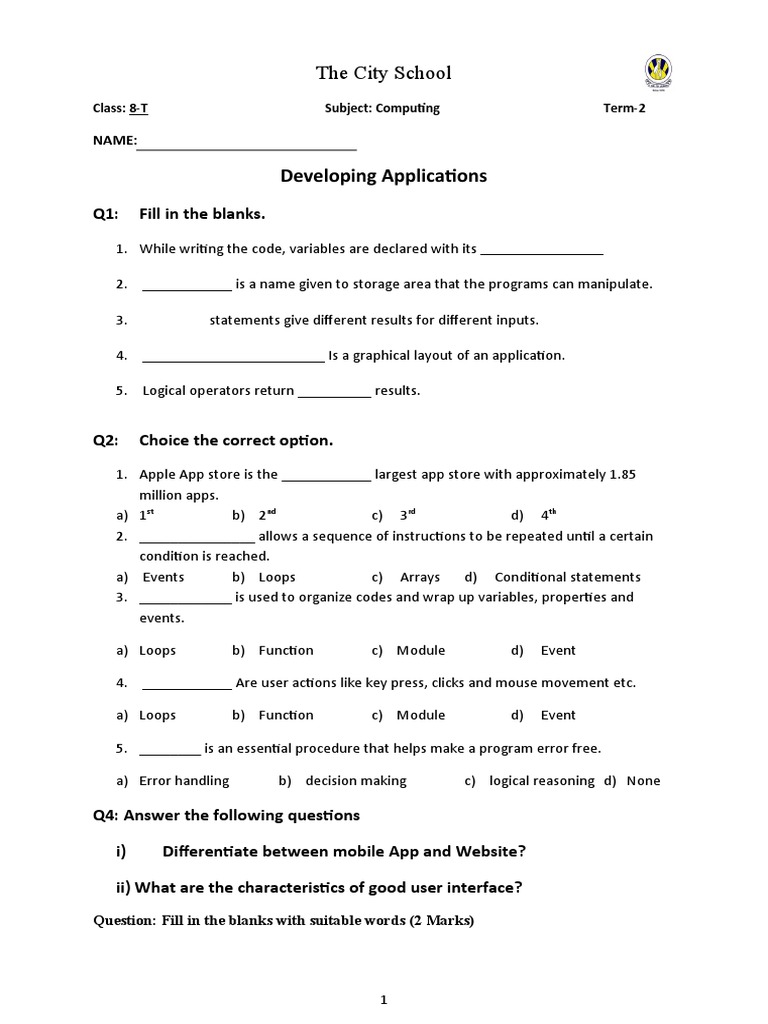 Class 8 Computing: App Development Q&A | PDF | Programming | Computer ...