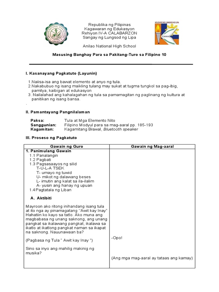 TH Local Demo Tula Lesson Plan | PDF