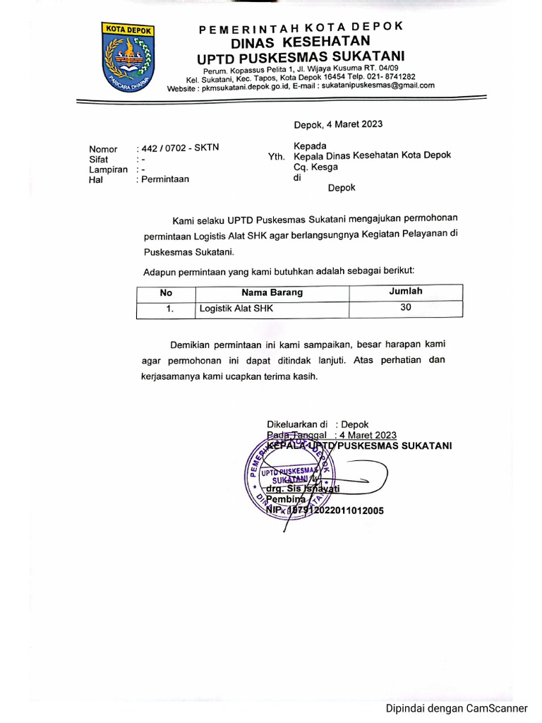 Permintaan Logistik Alat SHK | PDF