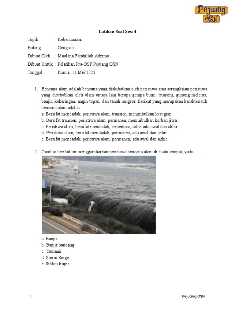 Latihan Soal Sesi 4 (Kebencanaan) | PDF | Politik | Ilmu Sosial