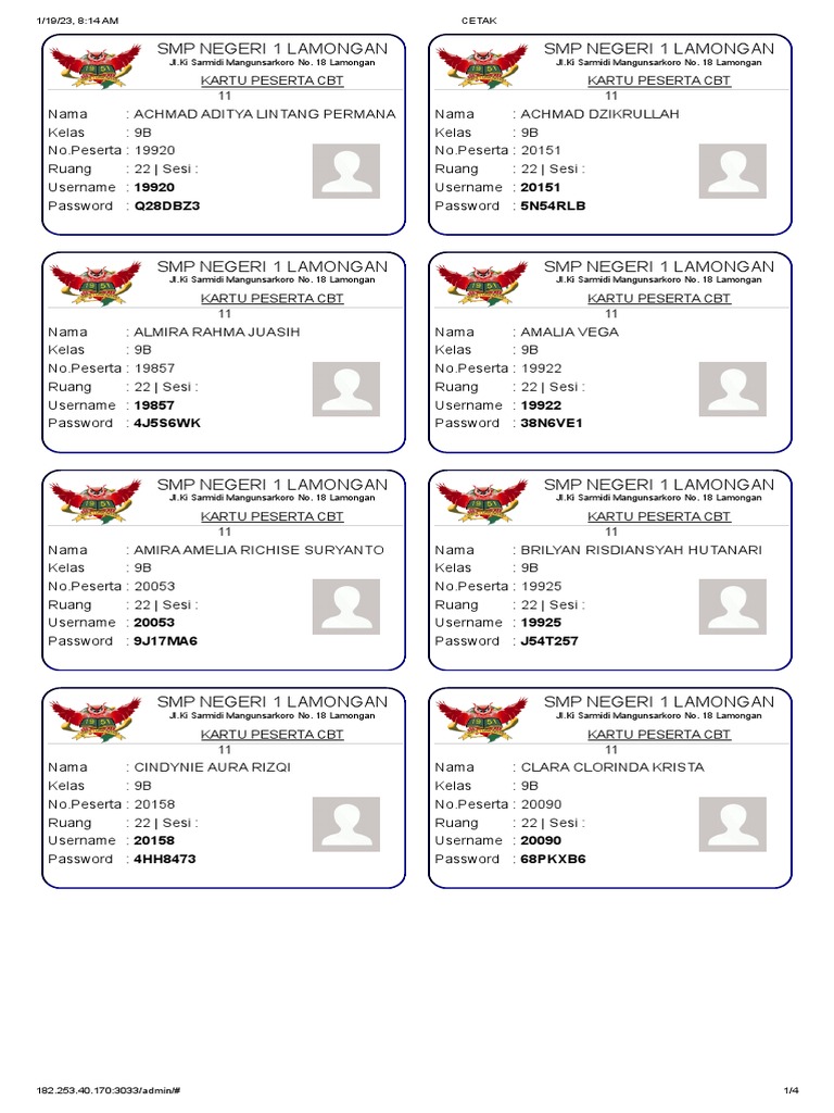 Kartu Peserta 9B | PDF