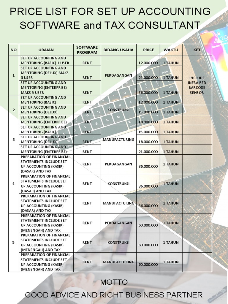 Accounting Software & Tax Services Price List | PDF | Accounting | Business