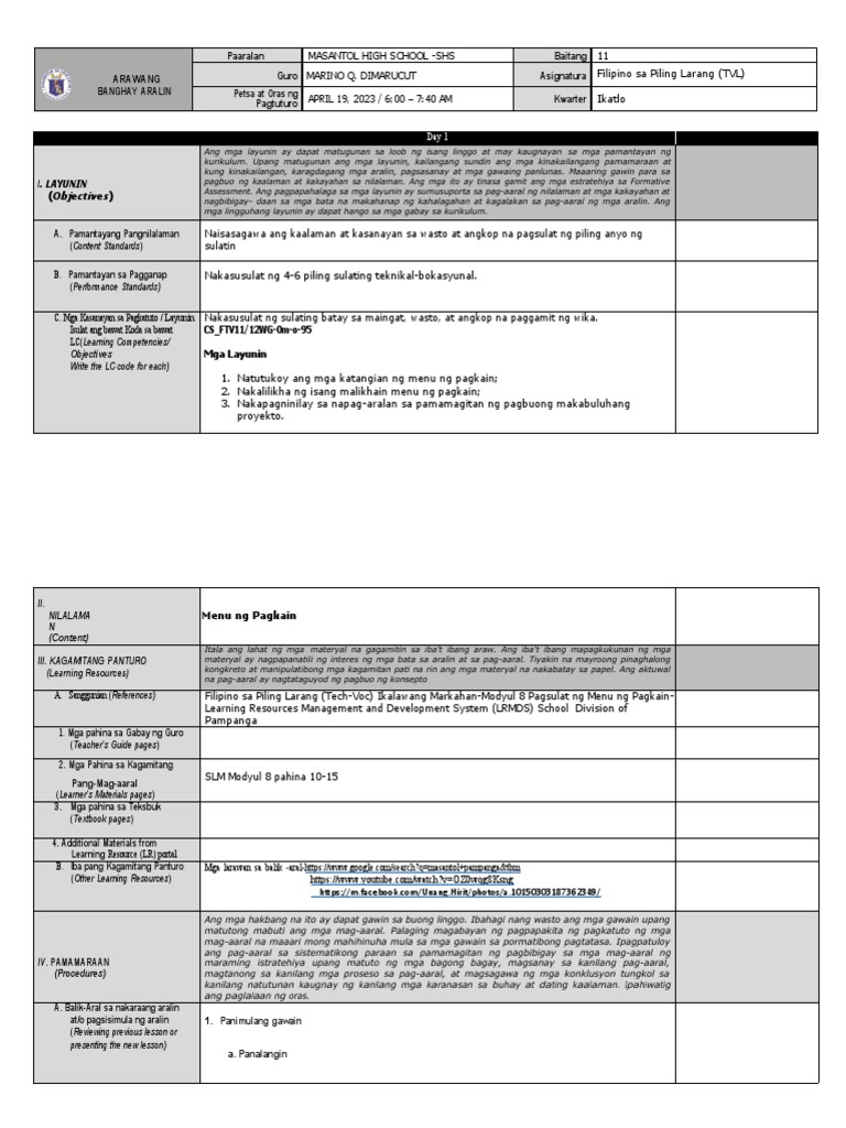 CO Lesson Plan Sample | PDF