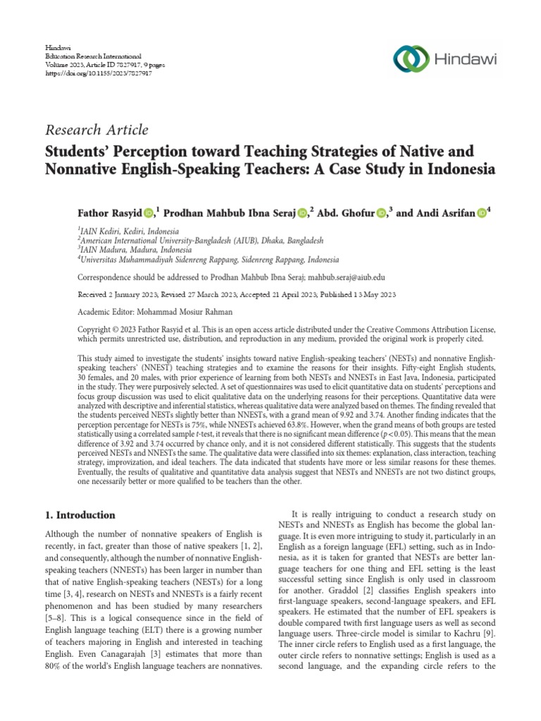Research Article Students ' Perception Toward Teaching Strategies of ...