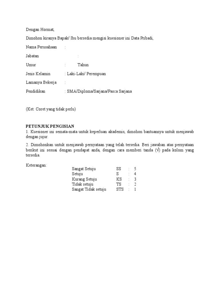 Kuesioner Evaluasi Sistem Informasi Akuntansi | PDF