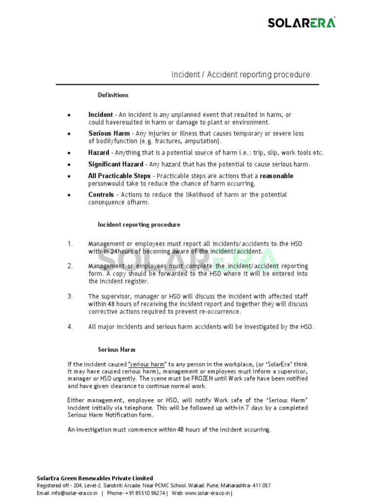 Comprehensive Incident and Accident Reporting Procedure for SolarEra ...