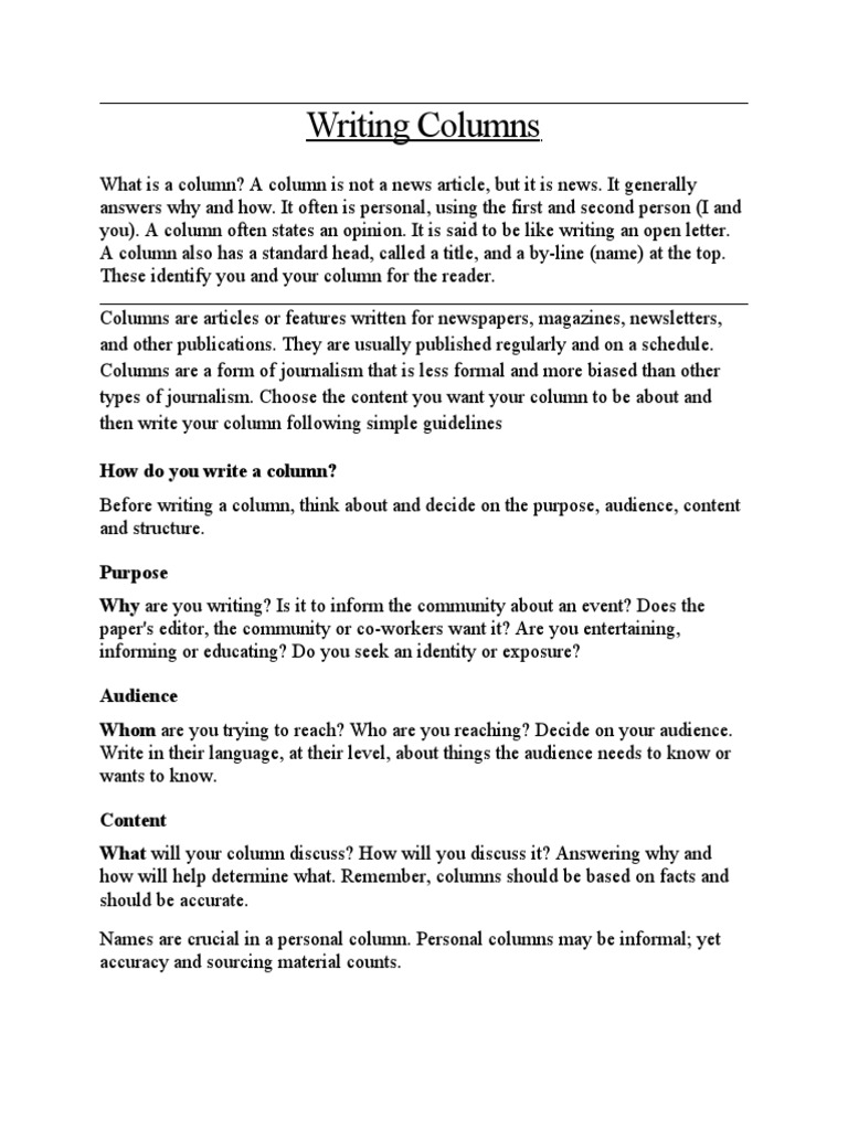 How To Write Columns | PDF | Journalism | News