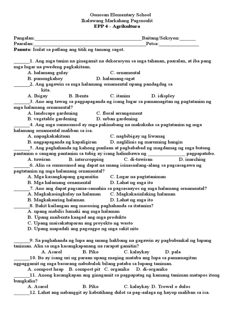 TQ - EPP 4 - Q2 - Agri | PDF