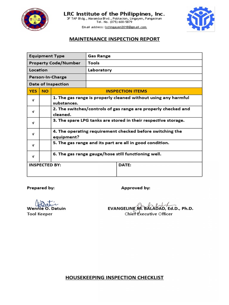 MAINTENANCE-REPORT Cookery | PDF | Building Engineering | Equipment