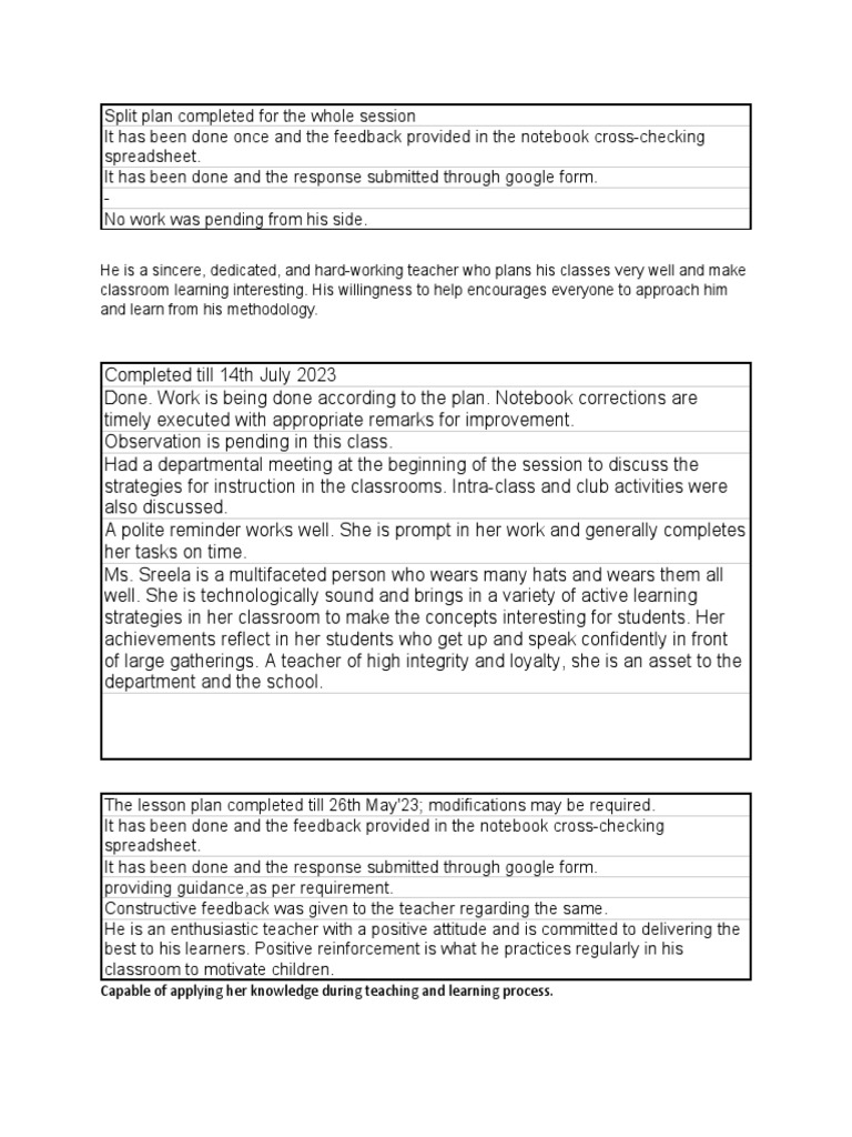 Walk Through Observation Comments | PDF | Learning | Teachers
