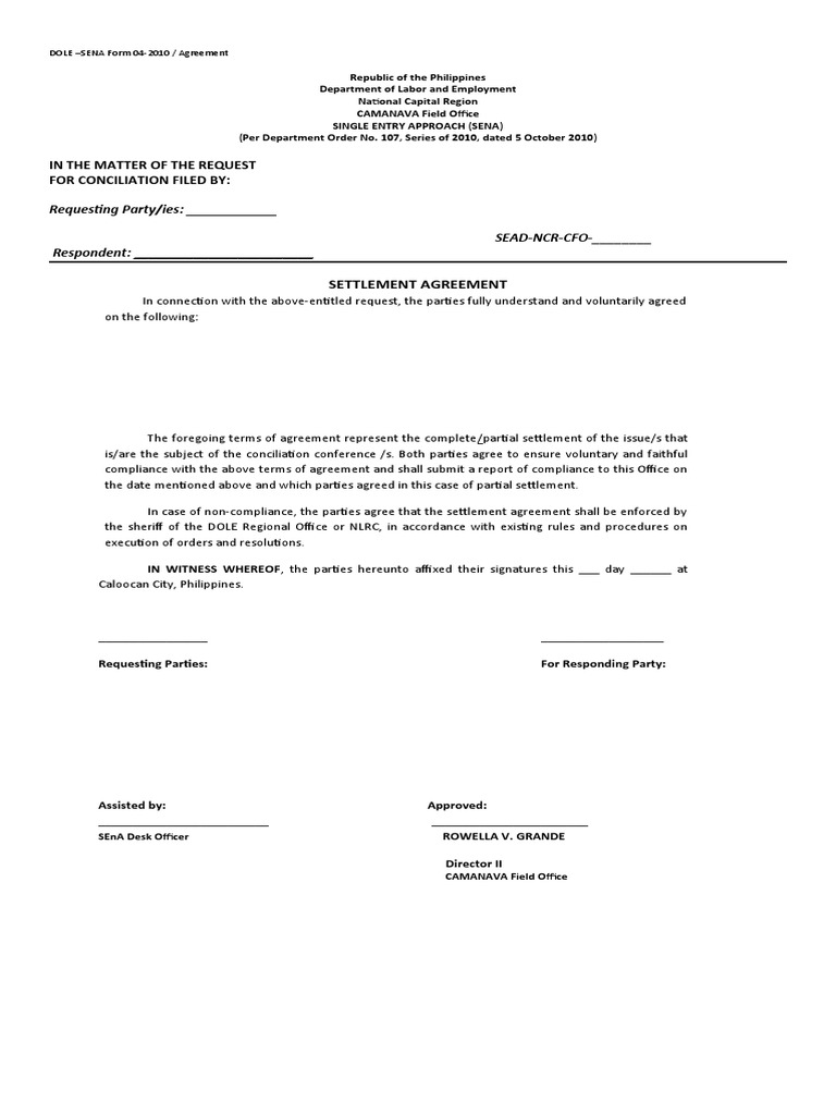 SENA SETTLEMENT AGREEMENT.docx | PDF | Justice | Crime & Violence