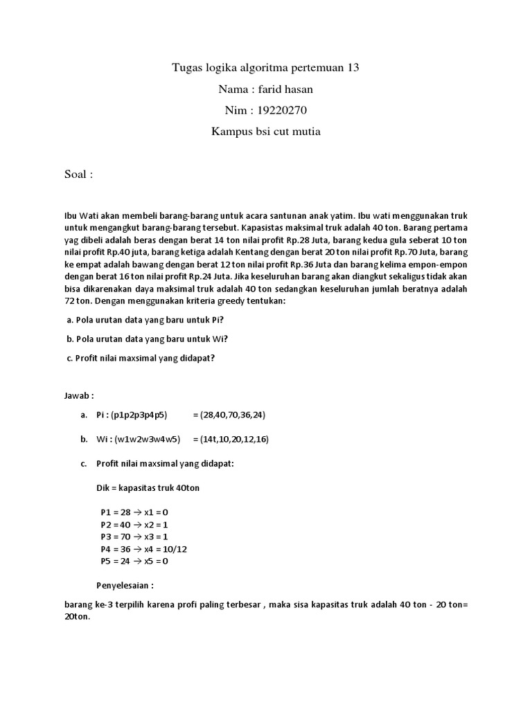 PR Logika Algoritma Pertemuan 13 | PDF