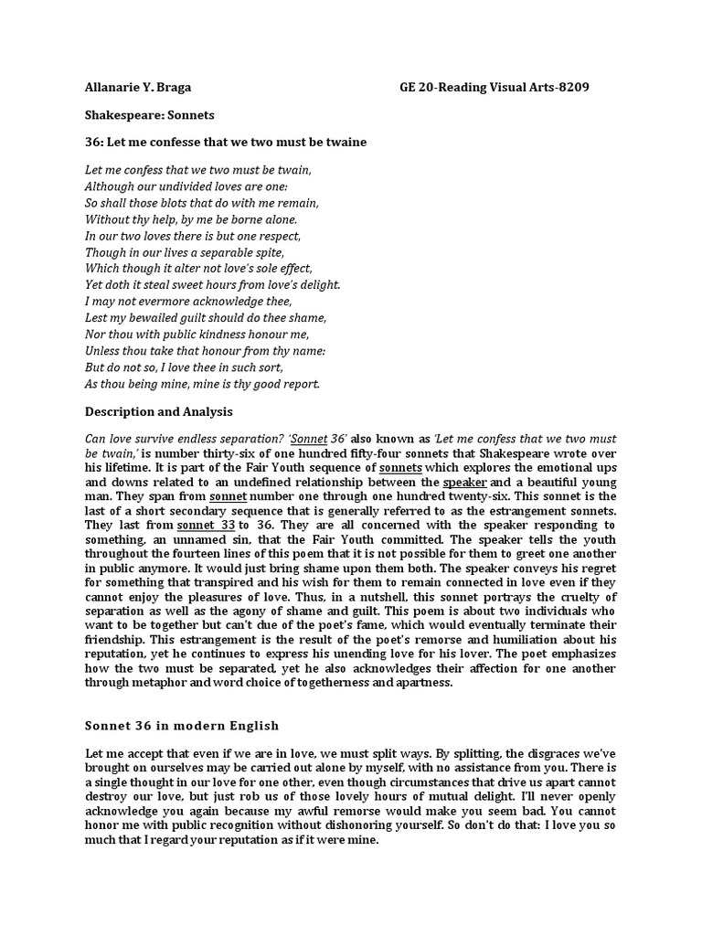 Shakespeare's Sonnet 36 Analysis | PDF | Poetry
