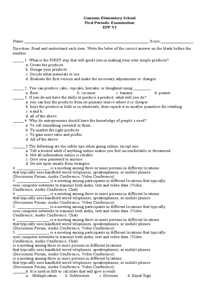 Test Question - EPP6 - ICT | PDF | Videotelephony | Conference Call