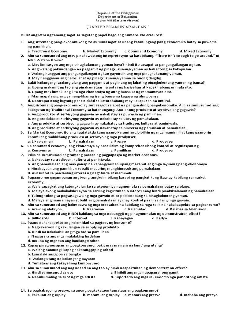 Quarter Exam in AP9 - 2 | PDF