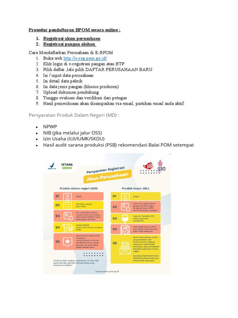 Prosedur Pendaftaran BPOM Secara Online | PDF