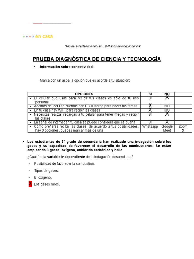 Prueba Diagnostica de Ciencia y Tecnología de 3° Sec. Jomir Dongo | PDF ...