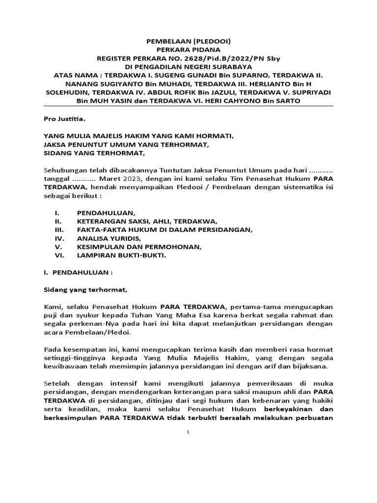 Draft Pledoi 2023 | PDF