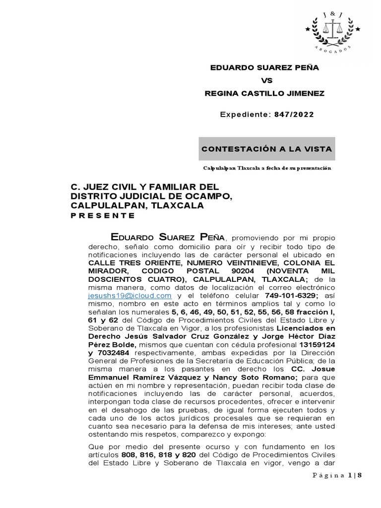 Contestación a la Vista.docx | PDF