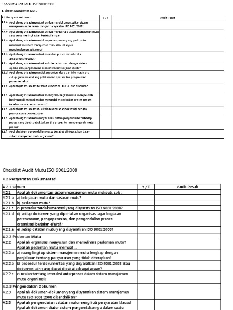 Checklist_Audit_ISO_9001 (BD).xlsx | PDF