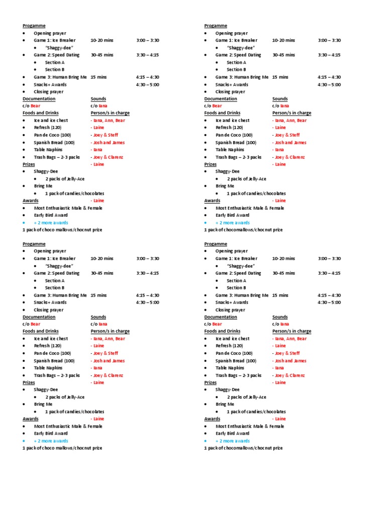 Program Flow of Acquaintance Party | PDF | Candy | Sugar Confectionery