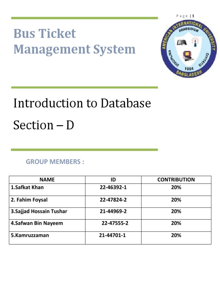Bus Ticket Management System PDF | PDF | Databases | Bus