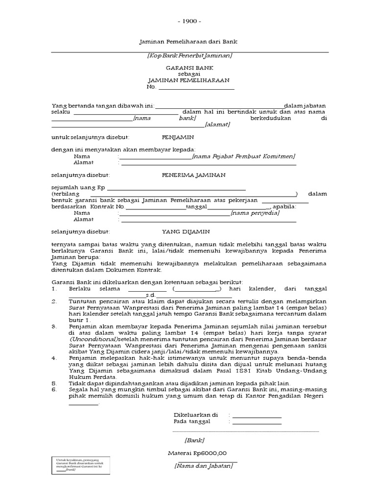 Contoh Jaminan Pelaksanaan PDF | PDF