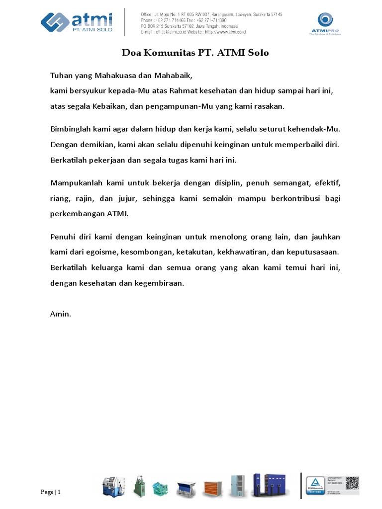Doa Komunitas PT ATMI SOLO | PDF | Pengembangan Diri