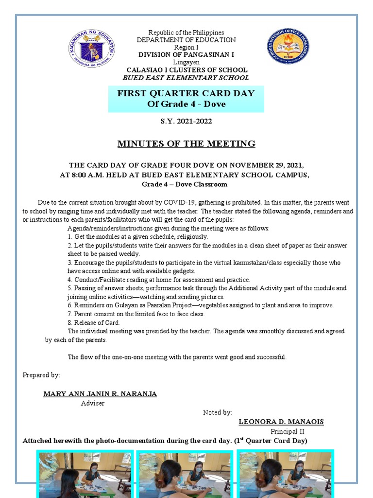 Card - Day - Minutes of The Meeting S.Y. 2021 - 2022 | Download Free ...