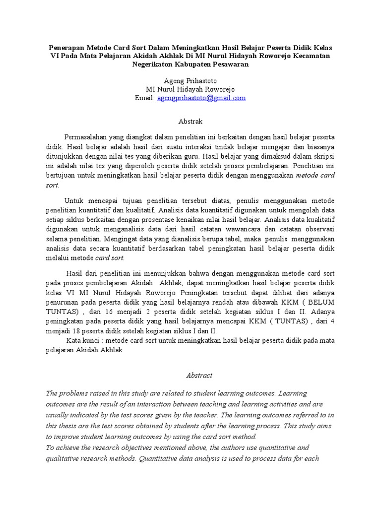 Penerapan Metode Card Sort Dalam Meningkatkan Hasil Belajar Peserta ...