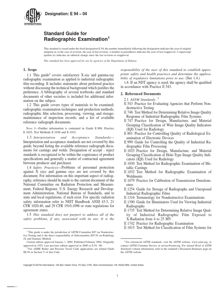 Astm E-94 PDF | Download Free PDF | Radiography | X Ray