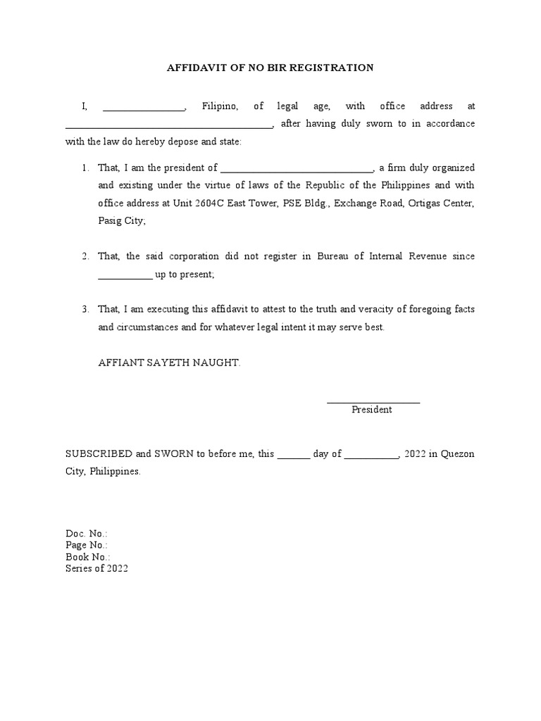 Affidavit of No BIR - Sample | PDF Affidavit of No BIR - Sample | PDF