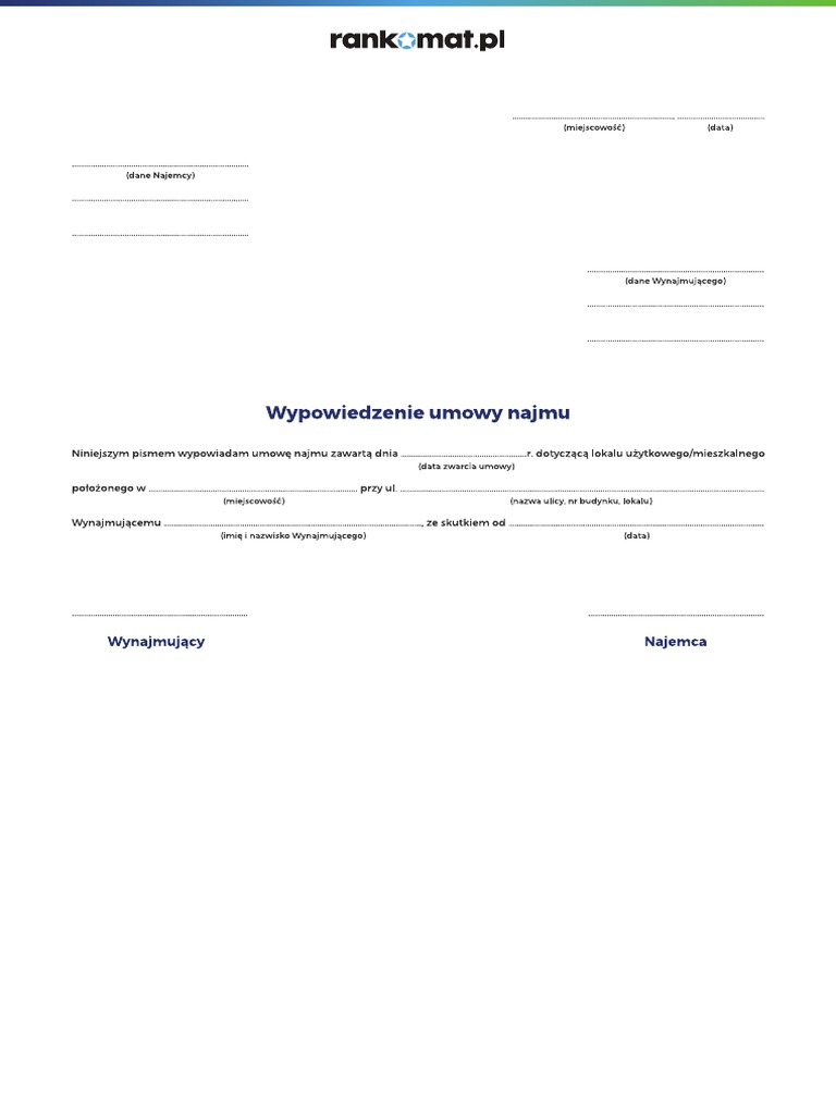 Wypowiedzenie Umowy Najmu Wzo R PDF | PDF