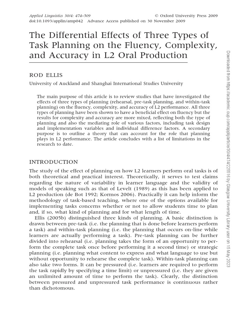 The Differential Effects of Three Types of Task Planning On The Fluency, Complexity, and ...