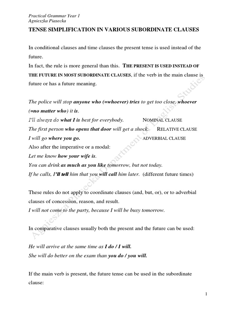 Tense Simplification | PDF | Grammatical Tense | Clause