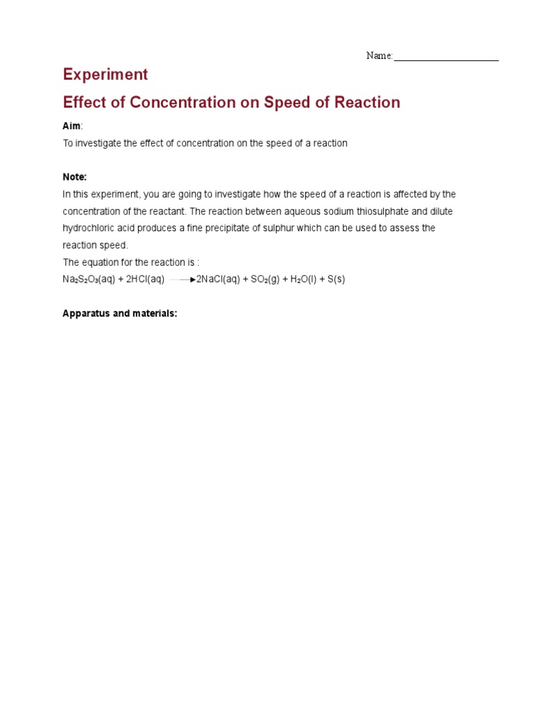 Experiment - Rate of Reaction Grade 9 | PDF | Acid | Hydrochloric Acid